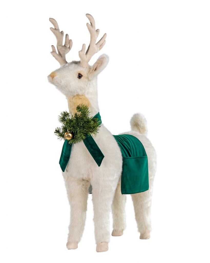 White Reindeer Footrest Emerald Trim - Ditz Designs by The Hen House